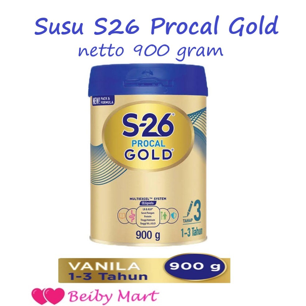 Jual Susu Anak S26 Wyeth Procal Gold Rasa Vanila Tahap 3 Netto 900gr ...