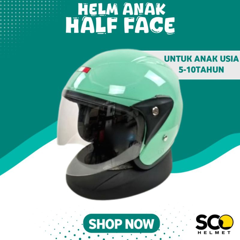 Jual Helm Anak Kop Half Face junior Cowok Cewek Hijau Glossy SNI ...