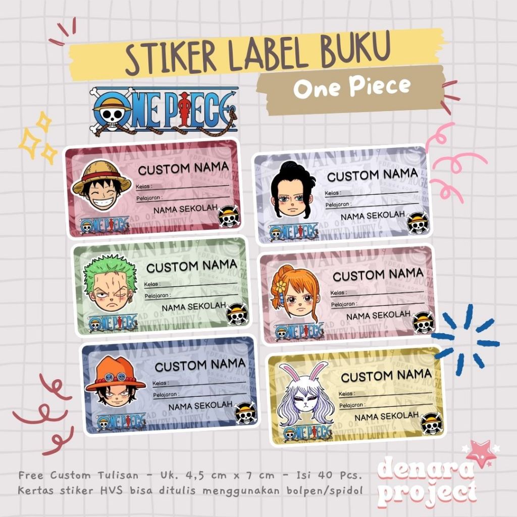 Jual 40 Pcs Stiker Label Nama Buku One Piece - Stiker Nama Buku ...