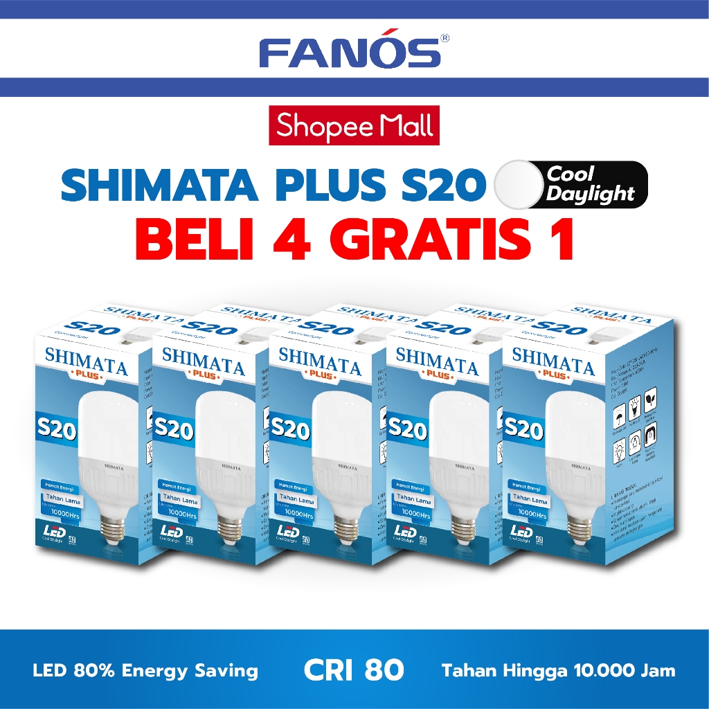 Jual Shimata Plus S20 [Beli 4 Gratis 1] Lampu LED Bohlam Cahaya Putih ...
