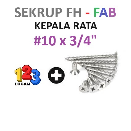 Jual Sekrup FH FAB #10x3/4", Baut Tapping Screw Kepala Rata, Obeng ...