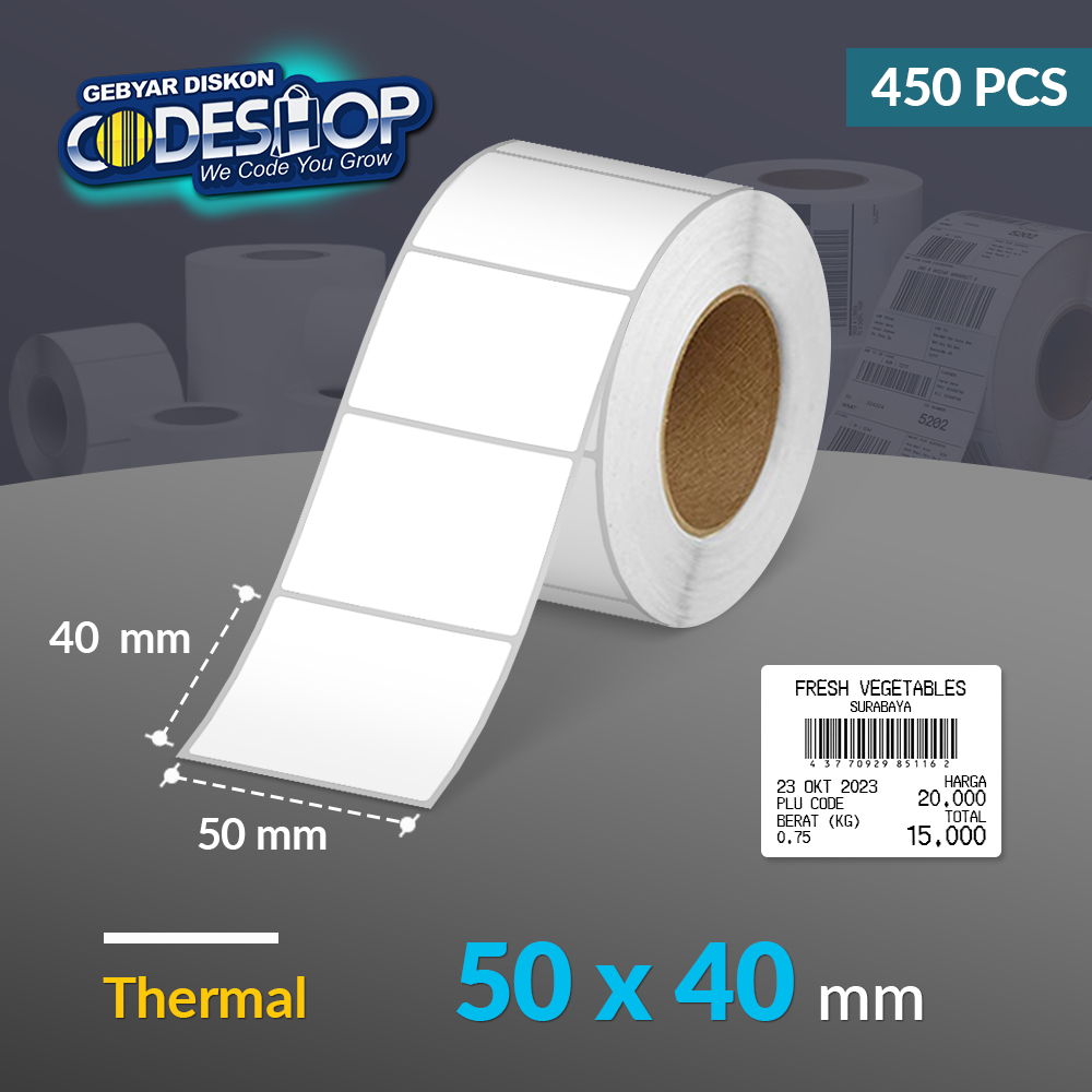Jual Codeshop Kertas Label Thermal Timbangan 50x40 / 50 x 40 mm ...