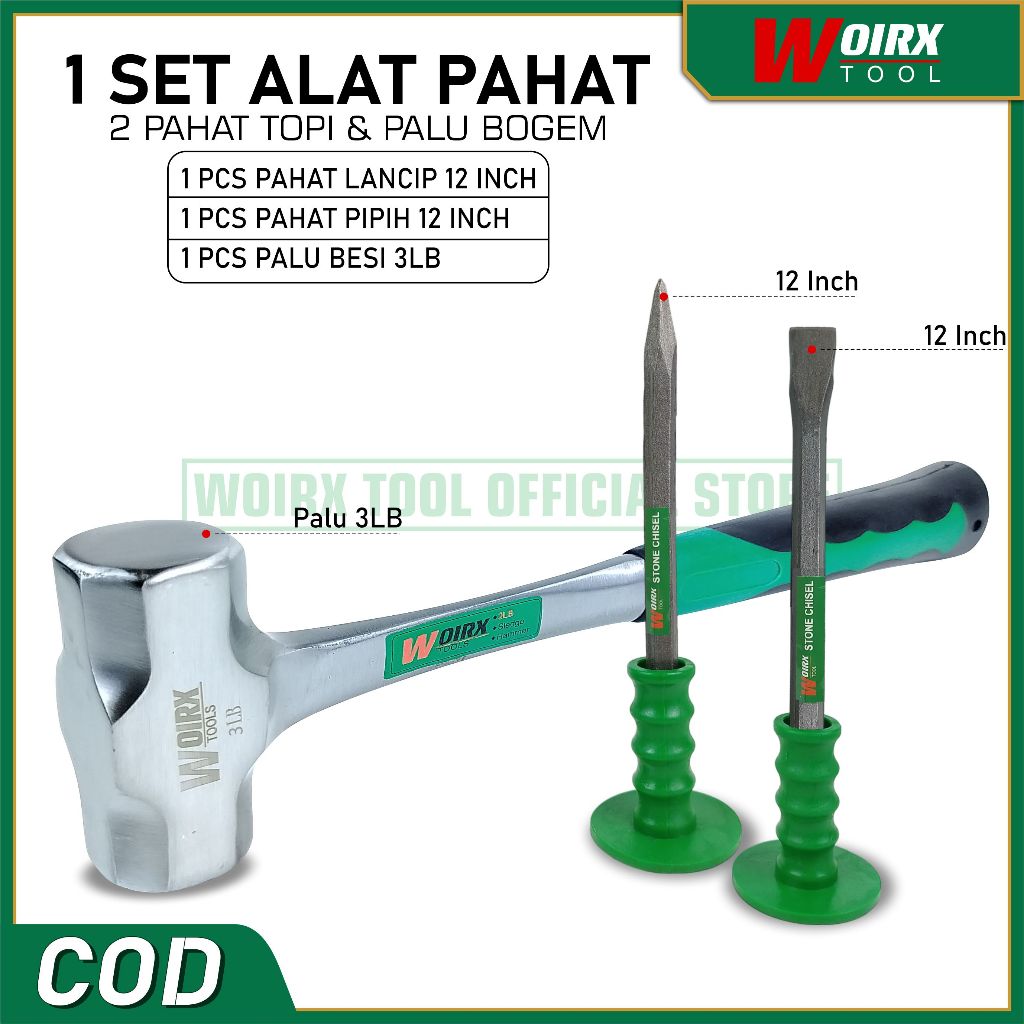 Jual Alat Pahat Batu Beton Lancip Pipih 8" 10" 12" inch + Palu Besi ...