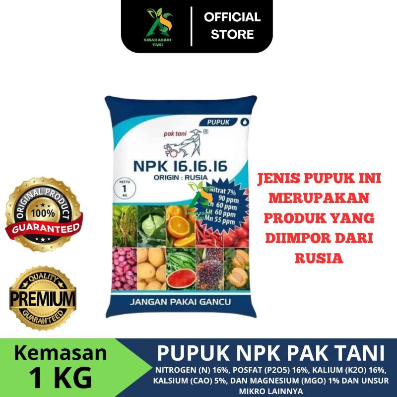 Jual PUPUK PAK TANI NPK 16 16 16 BIRU ORIGIN RUSIA KEMASAN PABRIK 1 KG ...