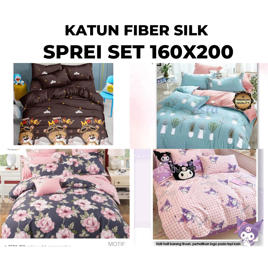 Jual Sprei set 160x200 Bahan katun fiber silk MOTIF BANYAK | Shopee ...