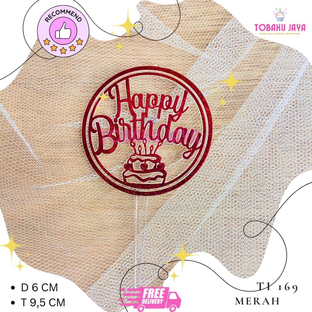 Jual Cake Topper Happy Birthday Bentuk Bulat Roti / Topper Tusuk HBD ...