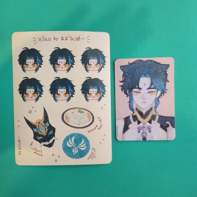 Jual xiao genshin glitter photo card & sticker bundle, mihoyo hoyoverse ...