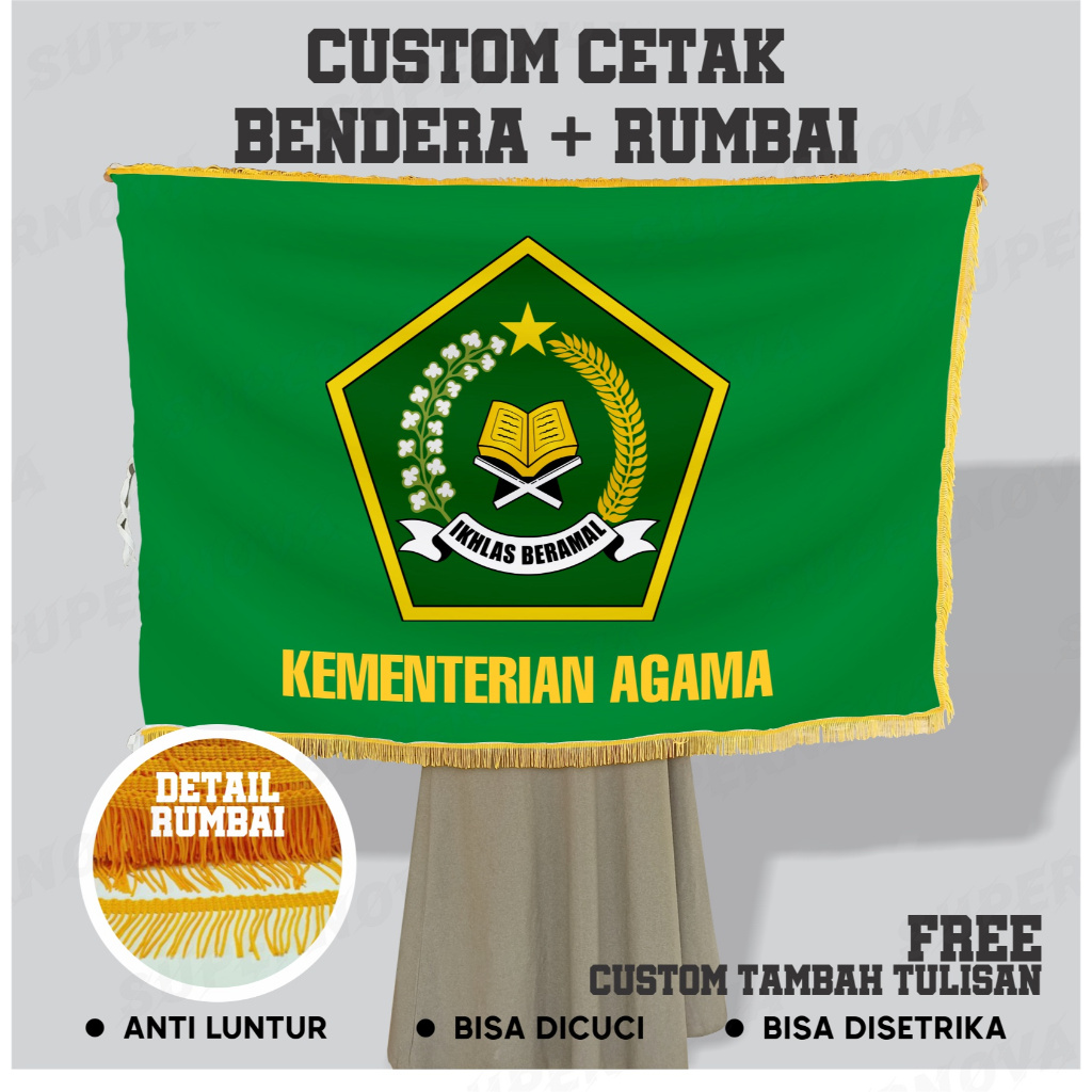 Jual Bendera Pataka KEMENTERIAN AGAMAN KEMENAG bolak balik 2 sisi plus ...