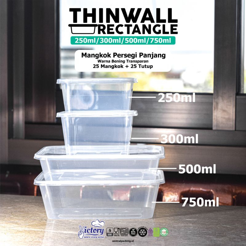 Jual (25 PCS) Thinwall Rectangle VICTORY / 250ml 300ml 500ml 750ml / Thinwall Kotak Persegi ...