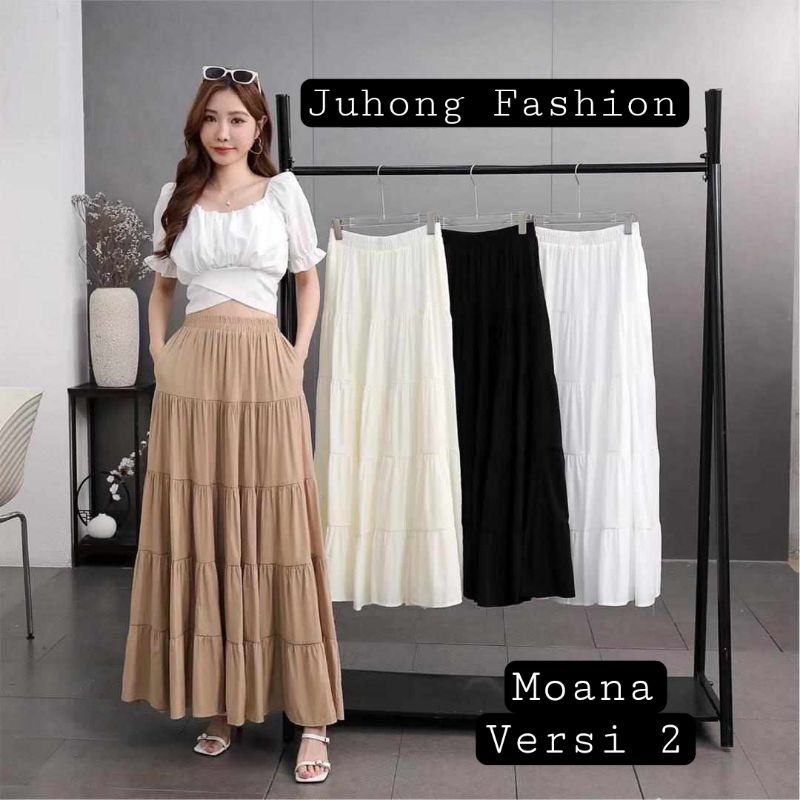 Jual MOANA Rok Katun Rayon Ruffle Panjang | Shopee Indonesia