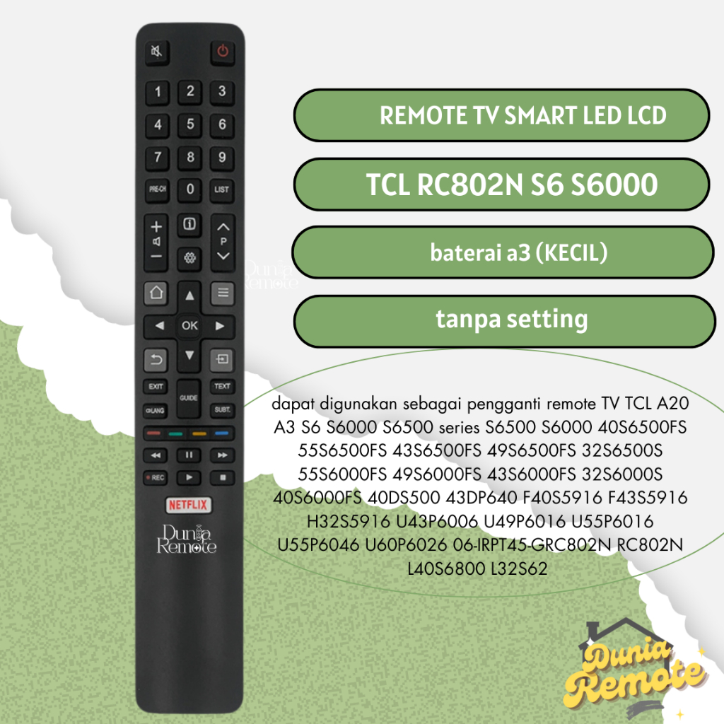 Jual Remot / Remote Tv TCL LCD LED tipe 804 tr Smart Tv RC802N S6 S6000 S6500 A20 A3 Series Ecer ...