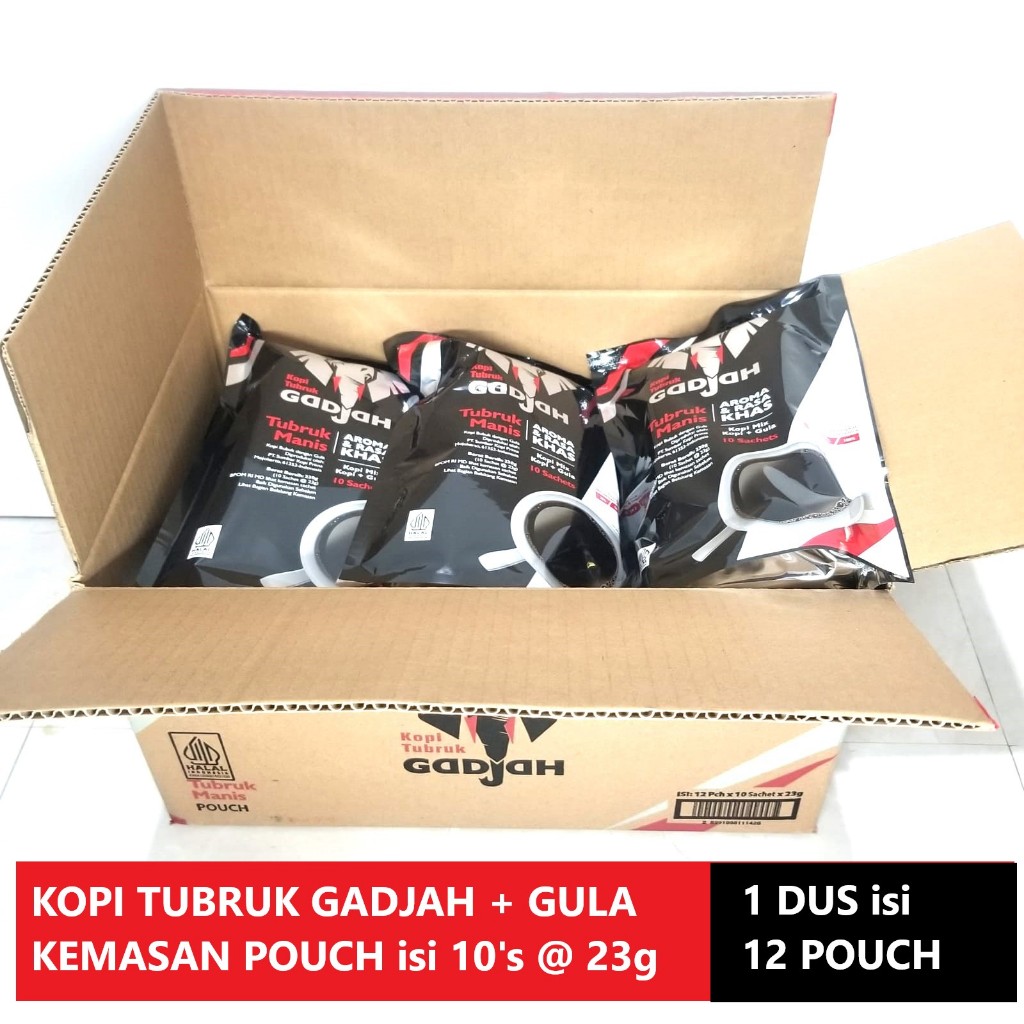 Jual Kopi Tubruk Gadjah + Gula - 1 DUS isi 12 Pouch/Renteng x 10 sachet @ 23g | Shopee Indonesia