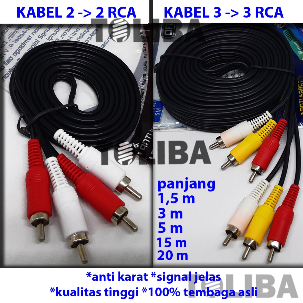 Jual kabel jack rca audio 2 warna way 2-2 tembaga asli / kabel rca 1,5 ...