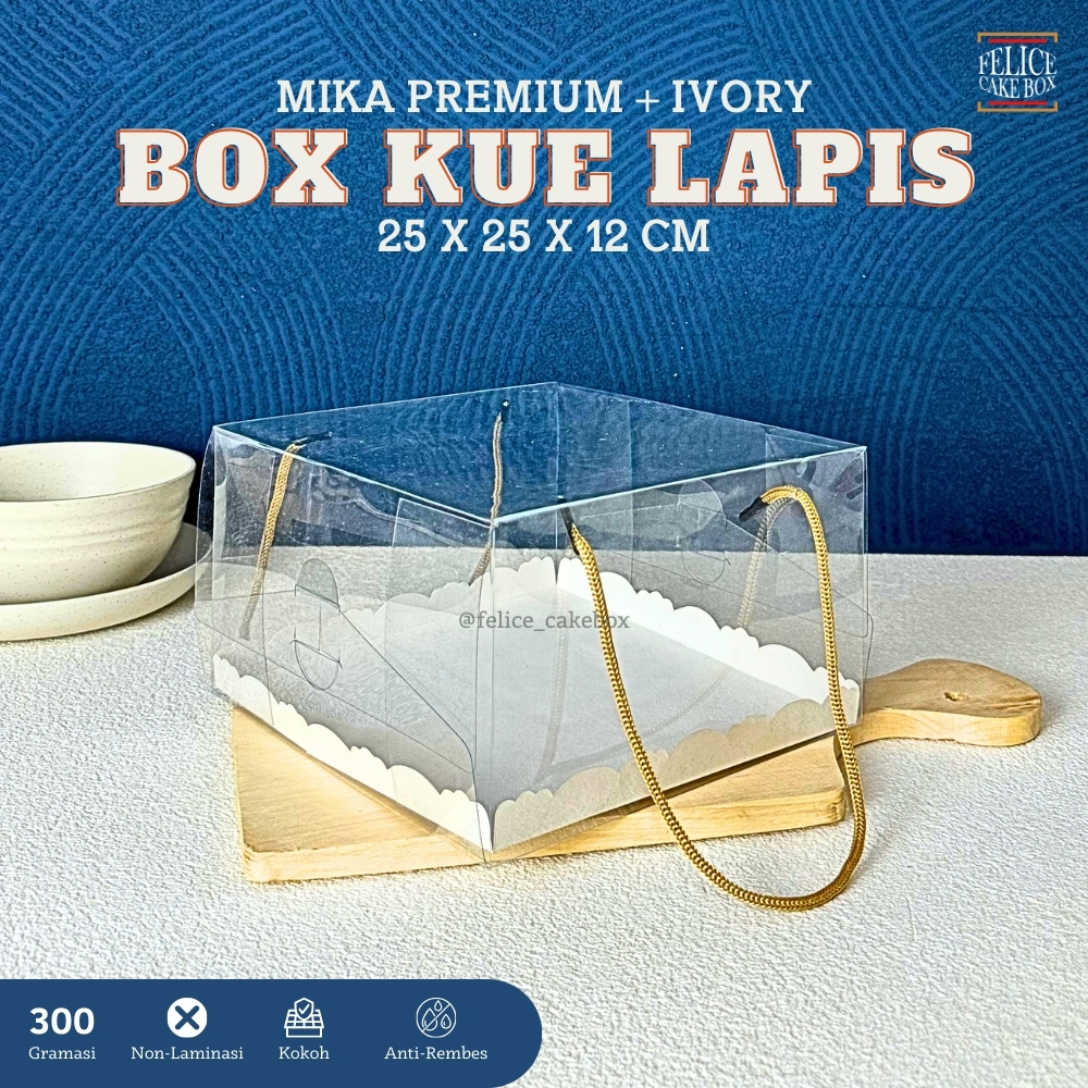 Jual BOX BOLU LAPIS MIKA HANDLE TALI PREMIUM 25X25X12 CM / DUS KUE MIKA ...