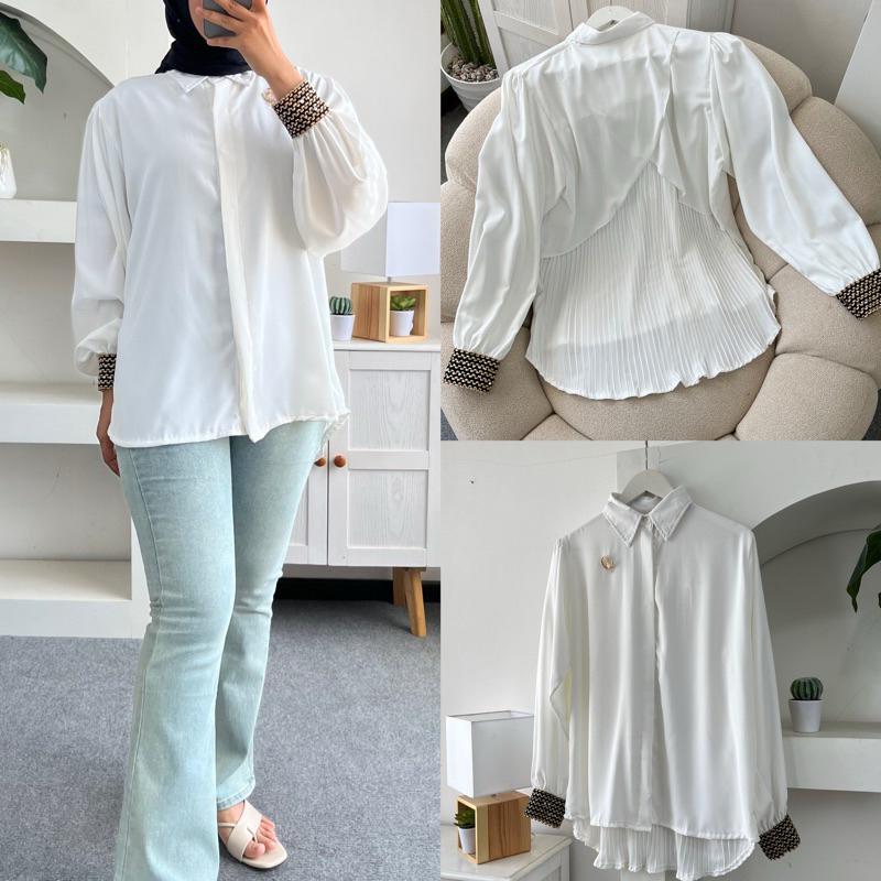 Jual Little butik LAURA SHIRT | Kemeja putih plisket | Shopee Indonesia