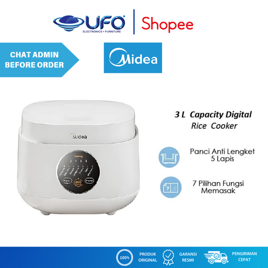 Jual MIDEA MBFB30M161 DIGITAL RICE COOKER MULTI FUNGSI 1L | Shopee ...