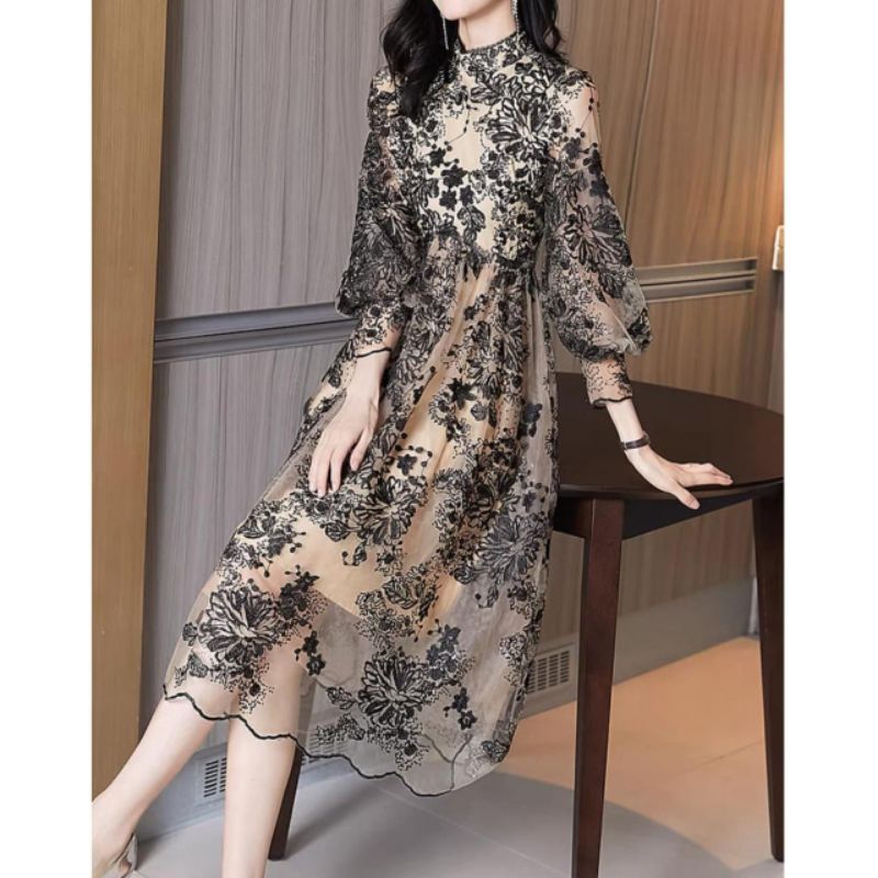 Jual 67280 Fashion kostum pakaian Mididres tile bordir bagus super ...