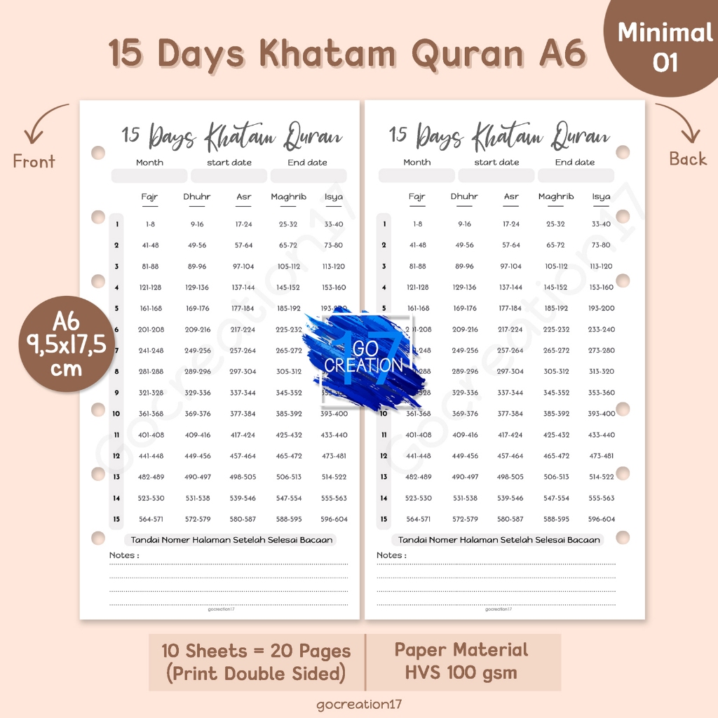 Jual Buku Planner Refill Kertas Isi Binder 15 Day Khatam Quran Simple ...