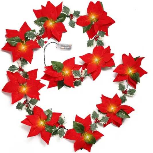 Jual 2M Poinsettia Bunga Meja Natal Hiasan Lampu Garland String Holly ...