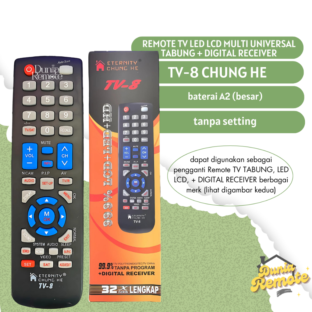 Jual Remot Remote Multi TV Tabung LCD LED +Digital Receiver Parabola TV 8 | Shopee Indonesia