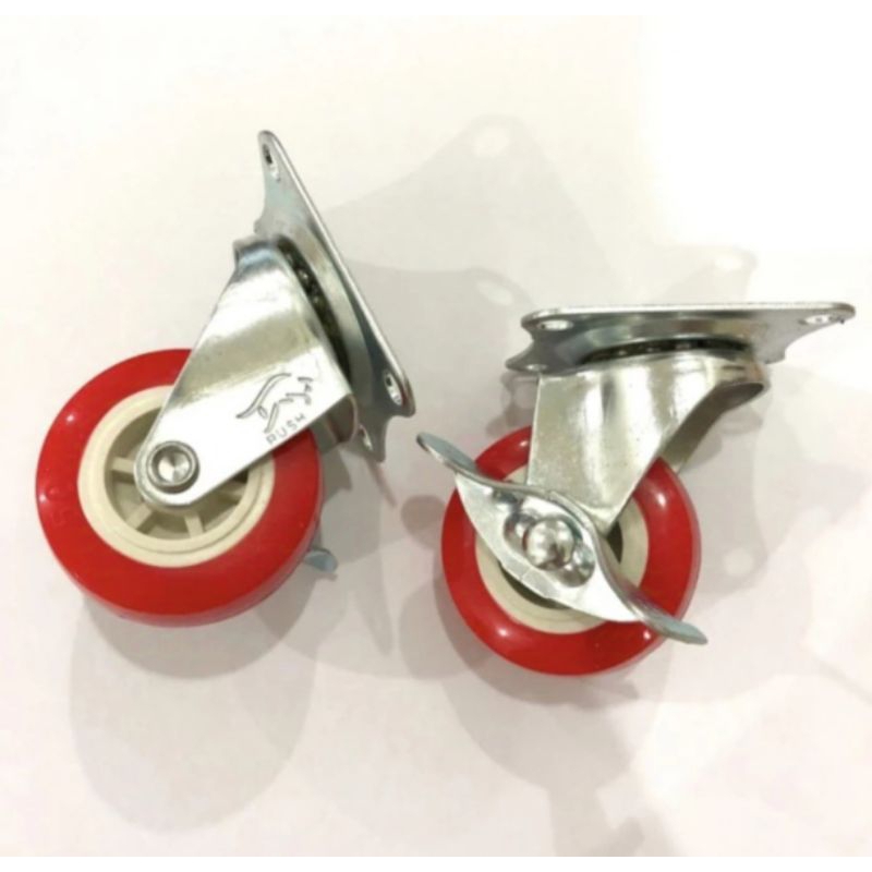 Jual harga 1pcs roda nilon merah 2 inchi + rem roda Caster 2 inchi ...