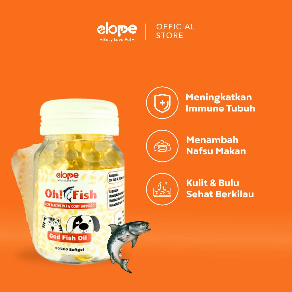 Jual ELOPE Oh Fish Cod Oil Minyak Ikan Vitamin Bulu Hewan Kucing Anjing ...