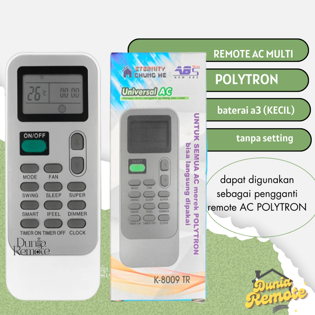 Jual Remot Remote AC POLYTRON Multi Universal K-8009 Tanpa setting ...