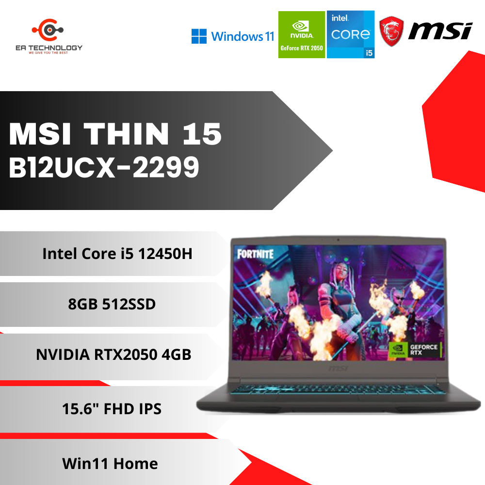 Jual MSI THIN 15 B12UCX-2299 Core i5-12450H 8GB 512SSD RTX2050 4GB 15.6″FHD IPS W11 Home ...