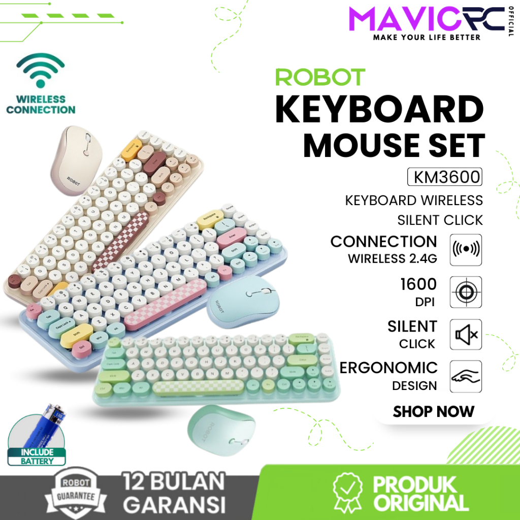 Jual ROBOT KM3600 Keyboard Dan Mouse Wireless Combo Set 2.4G Silent ...