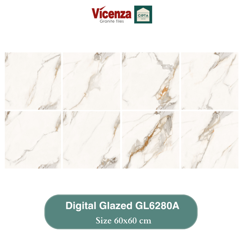 Jual Granit/ Granite Tile Vicenza 60x60cm GL6280A Digital Glazed Glossy Lantai/ Dinding Carrara ...