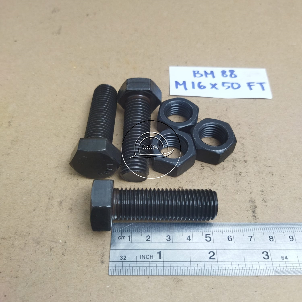Jual BAUT MUR BAJA KUNCI 24 M16 X 50 FULL DRAT PANJANG 5CM 5 CM BAUD HTB GRADE 8.8 HITAM M16X50 ...