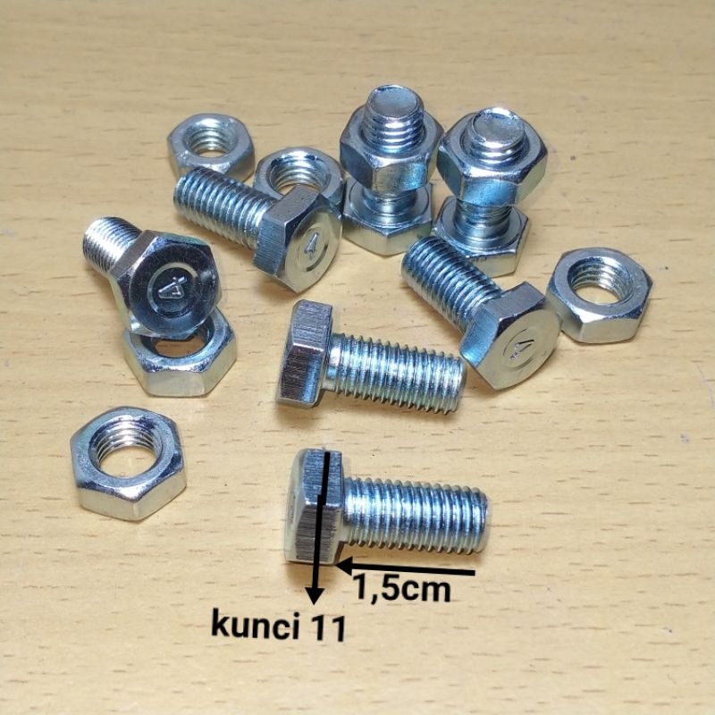 Jual baut mur m7 x 15mm 1,5 cm kunci 11 hexagon bolt | Shopee Indonesia