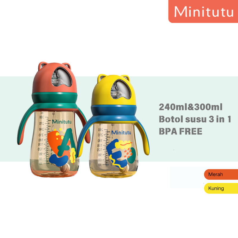 Jual Minitutu Botol Susu 3 in 1 PP Food Grade Botol Minum Sedotan Anti Kolik BPA Free BB09 ...