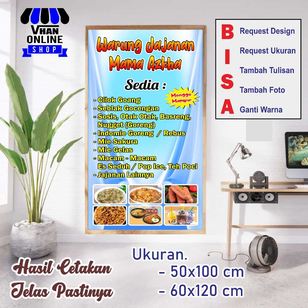 Jual Spanduk Banner Keren Daftar Jajanan Warung Warna Biru | Shopee ...