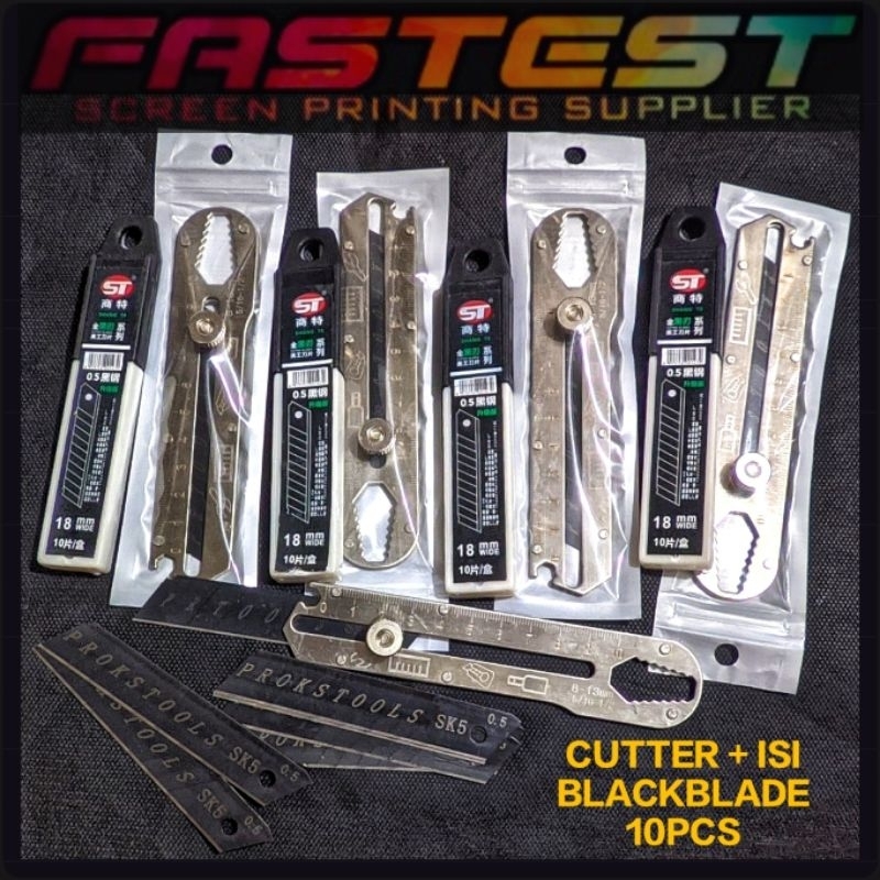 Jual paket pisau cutter stainless + isi cutter black Blade 10pcs ...