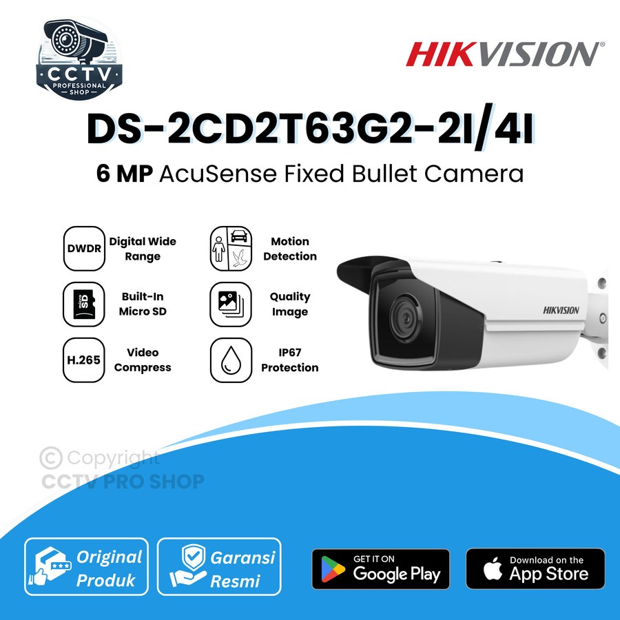 Jual Hikvision IP Camera DS-2CD2T63G2-2I/4I 6 MP AcuSense Fixed Bullet Network Camera | Shopee ...