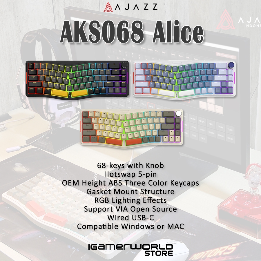 Jual Ajazz AKS068 Alice 65% Hotswap RGB with Knob Mechanical Gaming ...