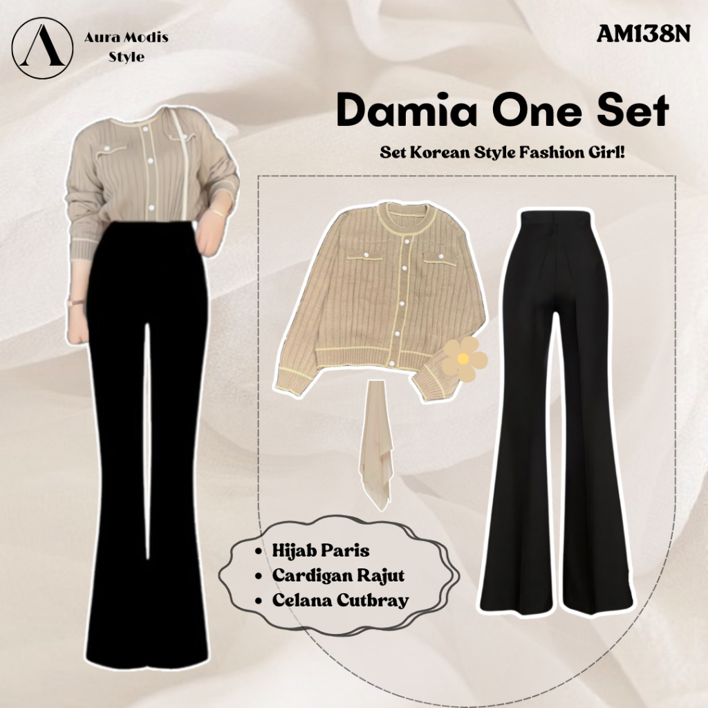 Jual One set Hijab OOTD ( Cardigan Crop Rajut + Celana Cutbray + Hijab ...