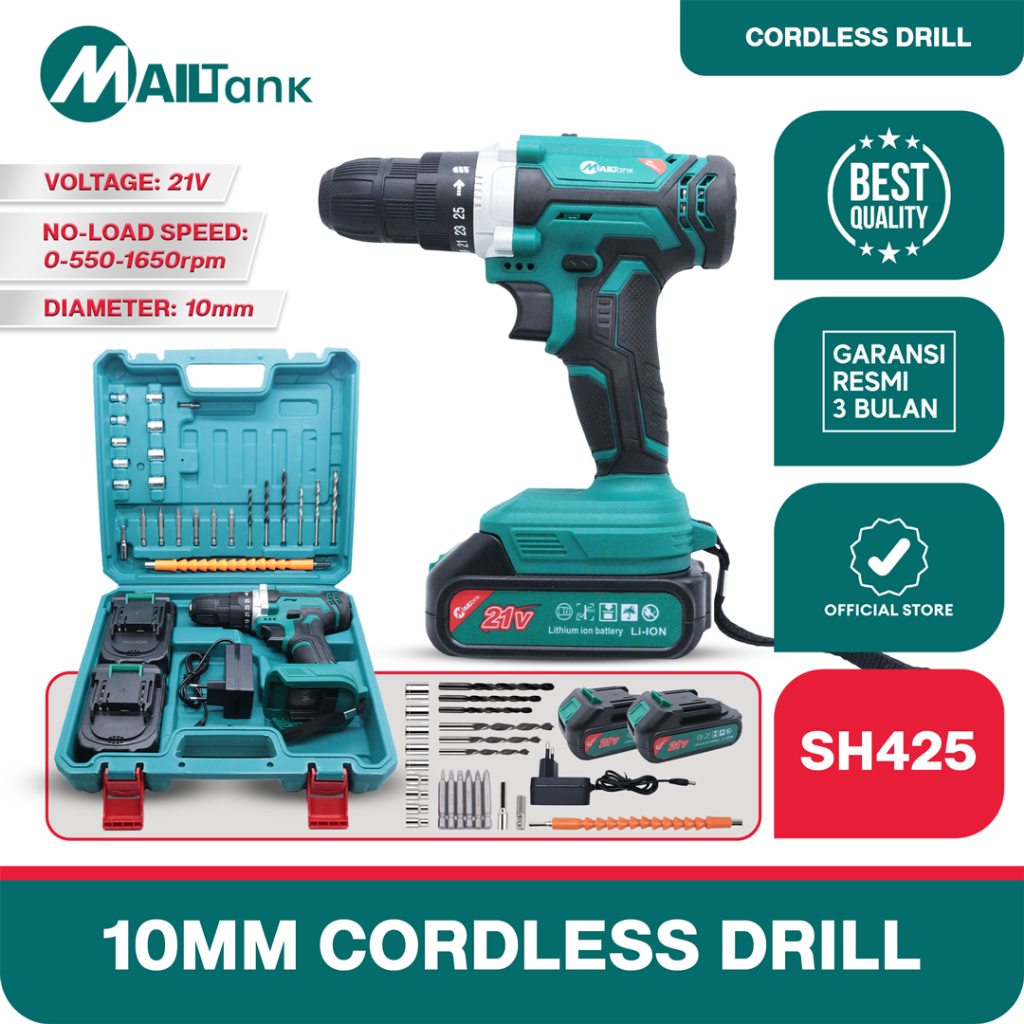 Jual Mailtank SH425 mesin Bor Baterai 21V dengan bonus Set Mata Bor ...