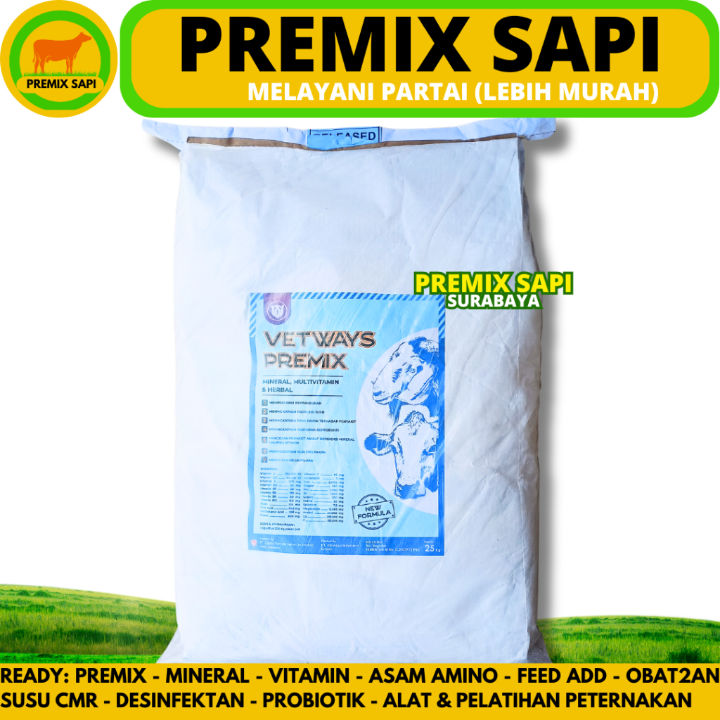 Jual VETWAYS PREMIX 25 KG - Premix Mineral Multivitamin Penambah Nafsu Makan & Penggemuk Sapi ...