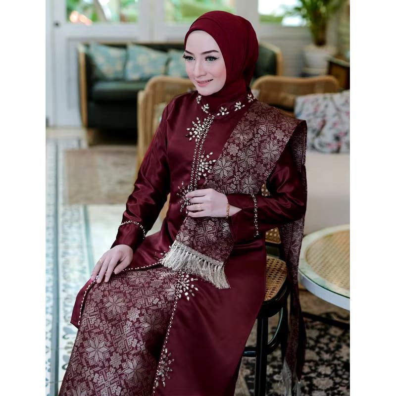 Jual Baju kurung Melayu Payet Songket Selendang / Stelan Baju Kurung Malaysia Payet / Baju ...