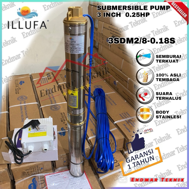 Jual ILLUFA Submersible Pump 3 inch 1/4PK 0.25HP 180 watt Kabel ±30 ...