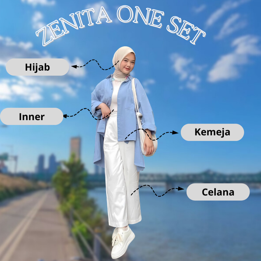 Jual Zenita Set Ootd Pantai, Ootd Study Tour Simple Hijab Set Bella Square + Inner+ Kemeja ...