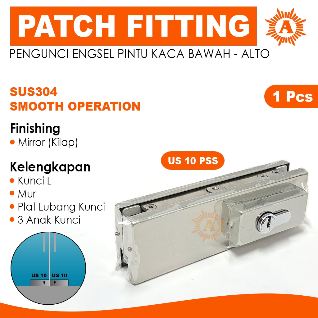 Jual Patch Fitting US 10 Pengunci Engsel Pintu Kaca Bawah Tempered ...