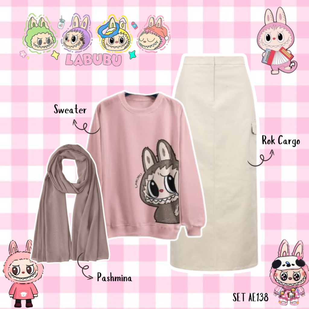 Jual sharenaoutfit - 3 IN 1 One Set Hijab Korean Style Labubu Viral ...