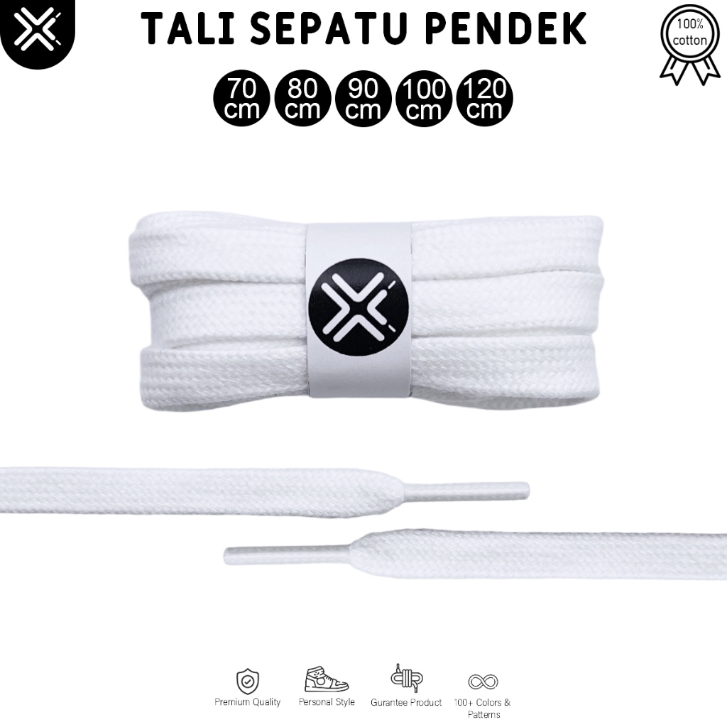 Jual Tali Sepatu Pendek Putih 70cm, 80cm, 90cm, 100cm, 120cm Premium ...