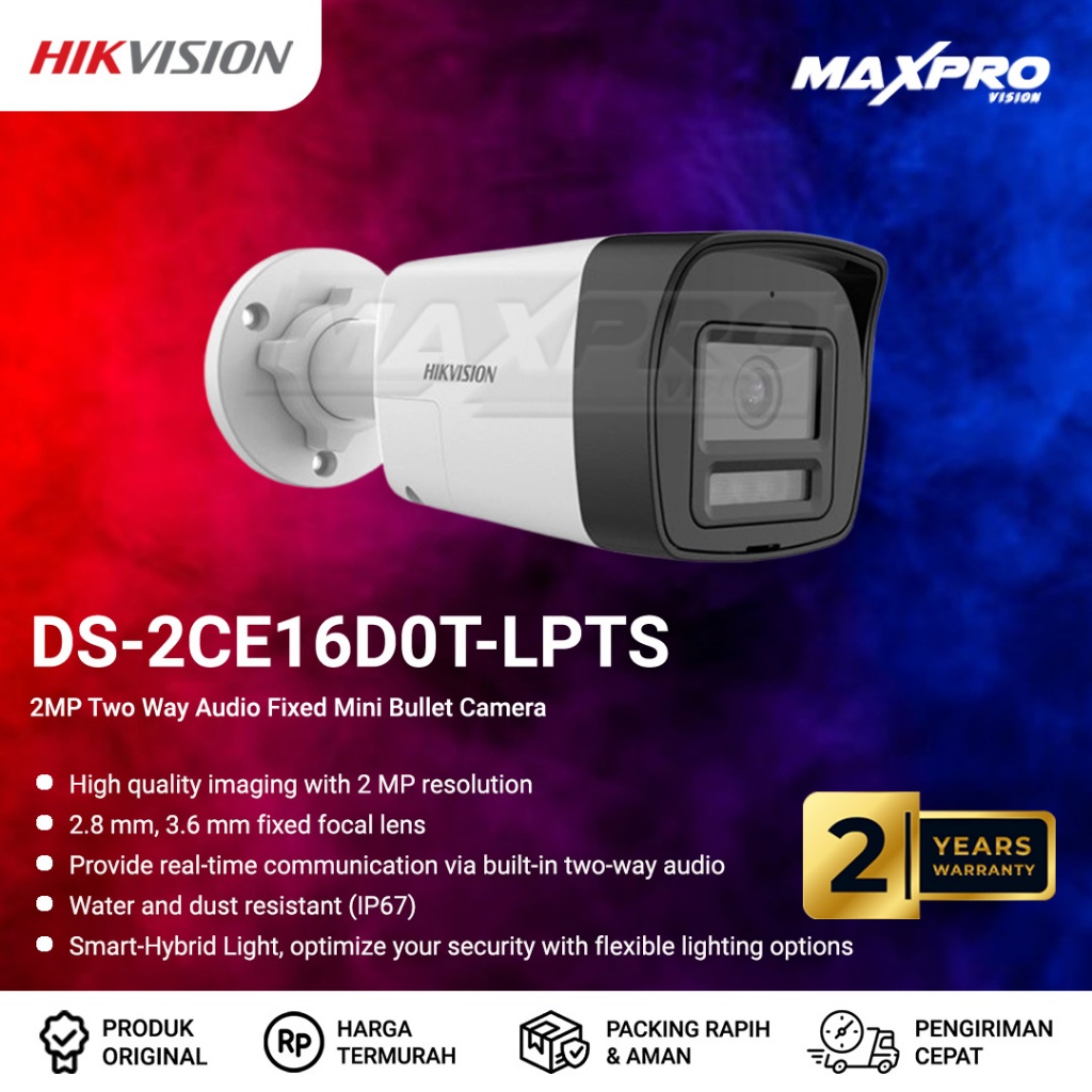 Jual DS-2CE16D0T-LPTS - HIKVISION ANALOG 2MP TWO WAY AUDIO BULLET CAMERA | Shopee Indonesia