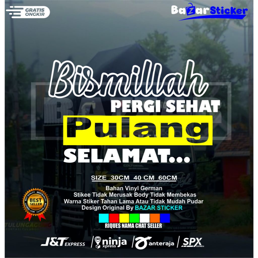 Jual Stiker kaca truk kata bismillah pergi sehat cutting stiker kaca ...