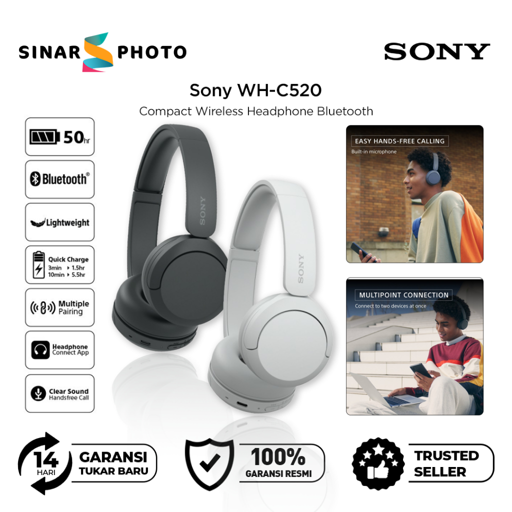 Jual Sony WH-CH520 Compact Wireless Headphone Bluetooth WH CH 520 ...