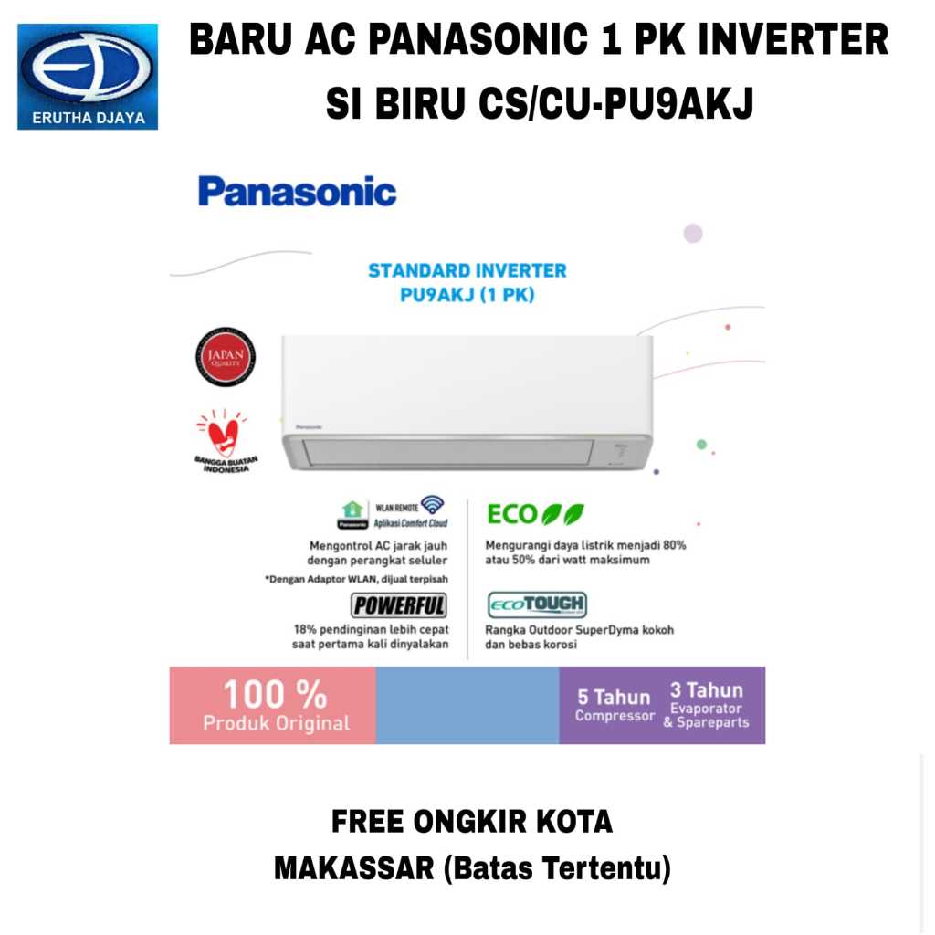 Jual AC PANASONIC 1 PK INVERTER R32 SI BIRU CS/CU-PU9AKJ | Shopee Indonesia